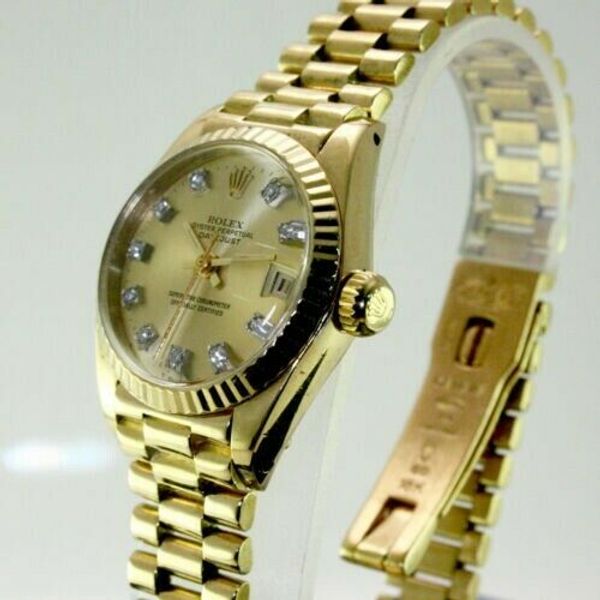 RolRolex ex Oyster Perpetual Datejust Lady 18K. Gold mit 10 Diamanten 8 ...