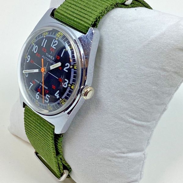 Vintage 1978 Menâ s Timex Automatic Military Crosshair Mechanical Watch ...