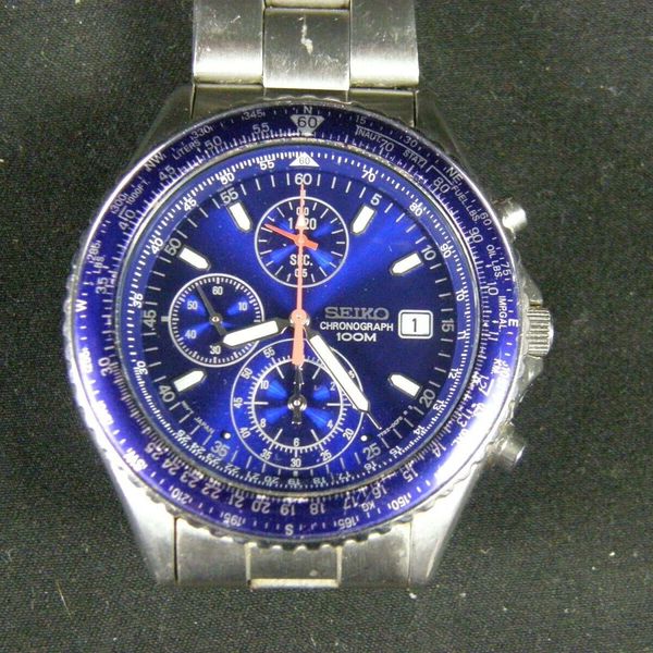 SEIKO Pilot Flightmaster Chronograph 100M Men's Wristwatch Blue 7T92 ...