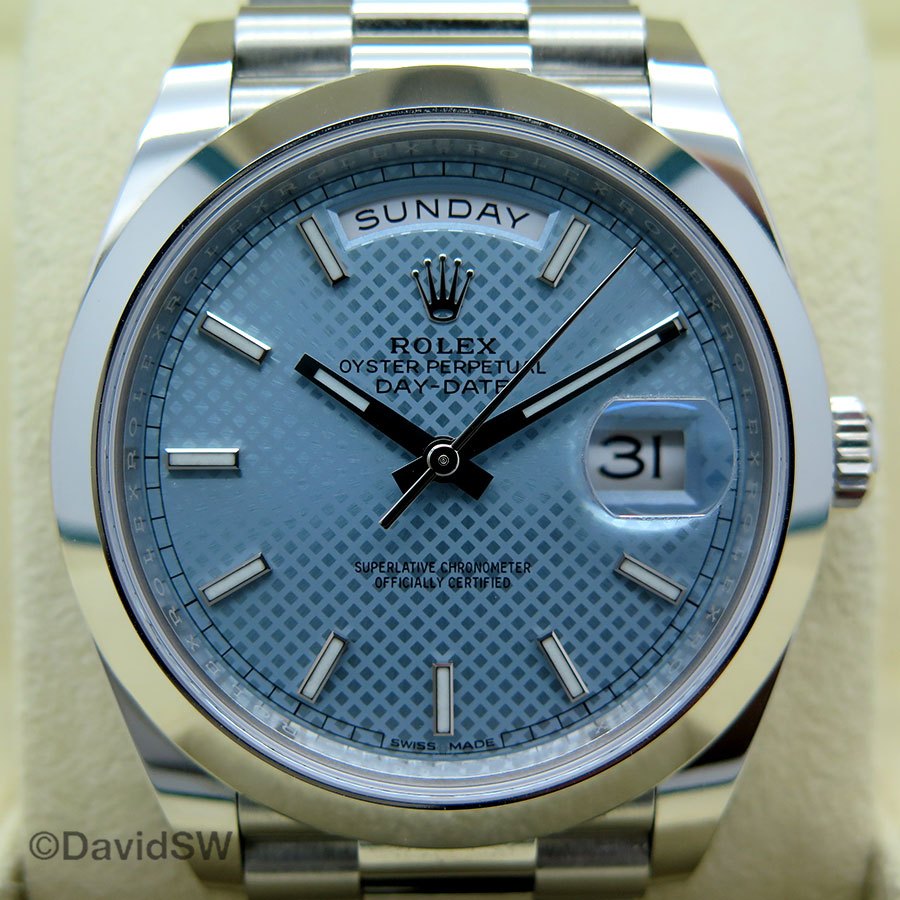FS: Rolex 228206 PLATINUM 40MM DAY DATE -GLACIER DIAGONAL MOTIF ...