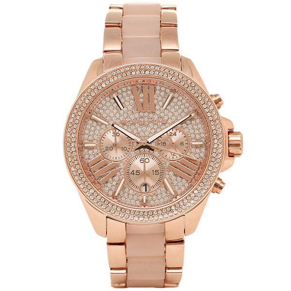 MICHAEL KORS MK6096 ROSE GOLD PAVE CRYSTALS WREN CHRONOGRAPH ANALOGUE ...