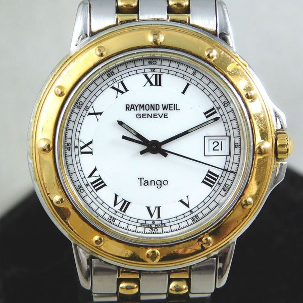 RAYMOND WEIL Tango 5560 DATE GOLD SILVER MEN'S VINTAGE WATCH SWISS ...