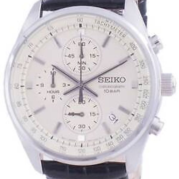 Seiko Chronograph Tachymeter Scale Cream Dial Leather SSB383P1 10BAR ...