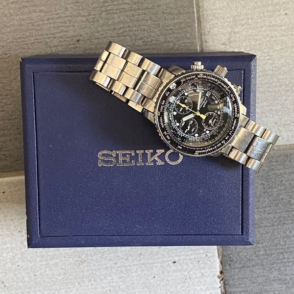 RARE Seiko Pilot Flight master SNA411P1 Chronograph 7T62-0EB0 Black ...
