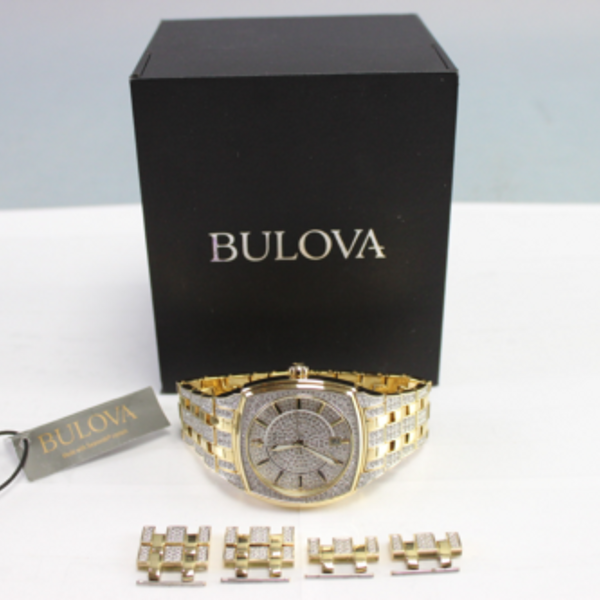 Bulova 98B323 Men's Two Tone Stainless Steel Goldtone Pave Crystals ...