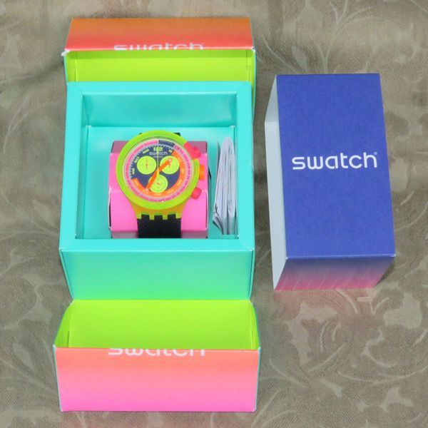 SWATCH NEON TO THE MAX SB06J100 BIG BOLD CHRONO WATCH SWISS NEW IN BOX ...