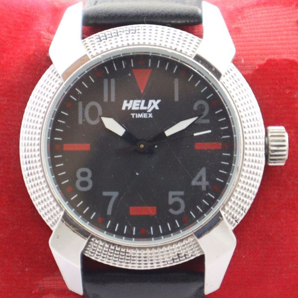 Beautiful TIMEX Helix Black Dial Leather Band Quartz Men Wrist Watch ...