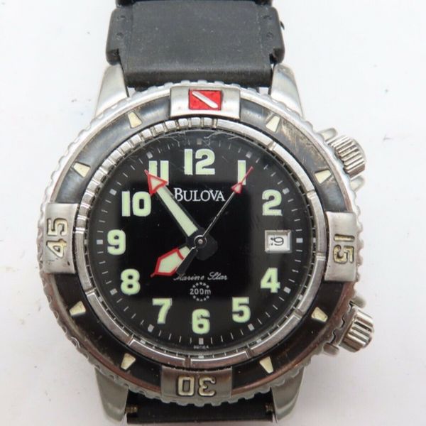 Vintage Bulova Marine Star 200m Locking Bezel Quartz Divers Watch ...