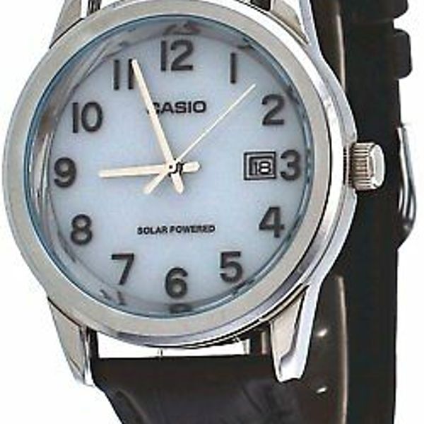 Casio MTP-VS01L-7B1 Men's Standard Solar Leather Band Black Dial Date ...