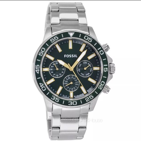 FOSSIL Bannon Mens Multifunction Watch, Dark Green Dial, Stainless ...
