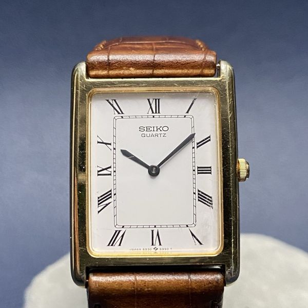 Vintage Seiko 6530-5550 Tank Gold Tone Analog Quartz Watch - Working ...