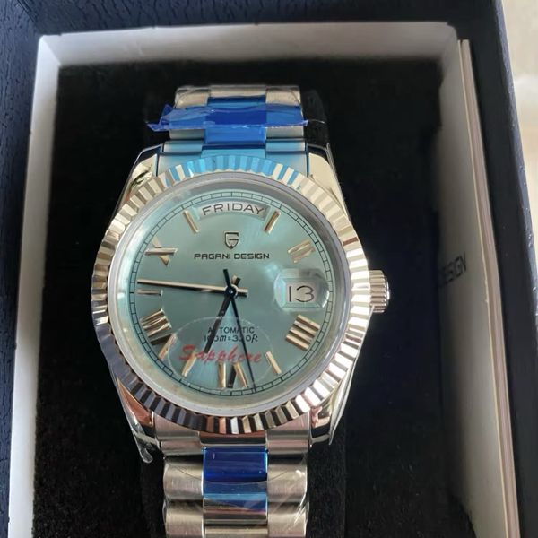 Pagani Design PD-1752 Day-Date 36mm Menâ s Automatic Watch Light Blue ...