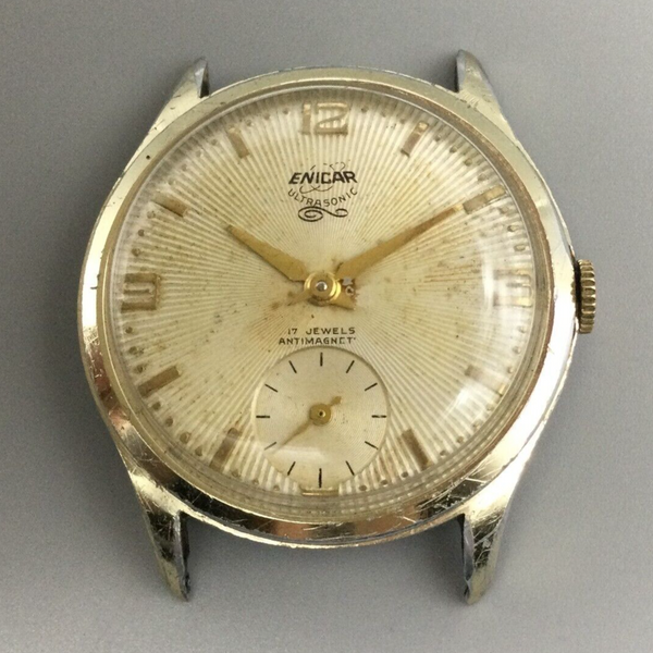 Vintage Enicar Watch Men 35mm Silver Tone Manual Wind BROKEN FOR PARTS ...