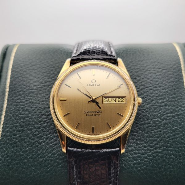 OMEGA Seamaster Quartz Day/Date Swiss Made Cal.1437 Black Leather Men's ...