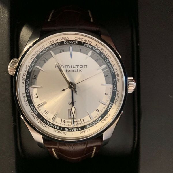 Hamilton Men's H32605551 'Jazzmaster' GMT Automatic Brown Leather Watch ...