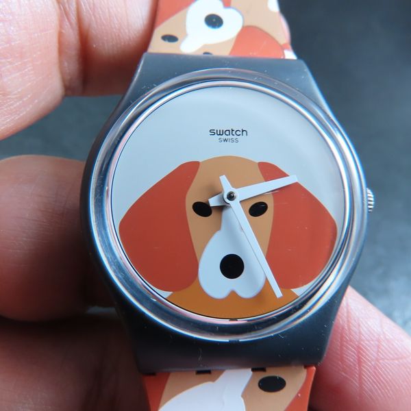 Swiss Made Swatch Dog Pattern Quartz Men Watch | WatchCharts Marketplace