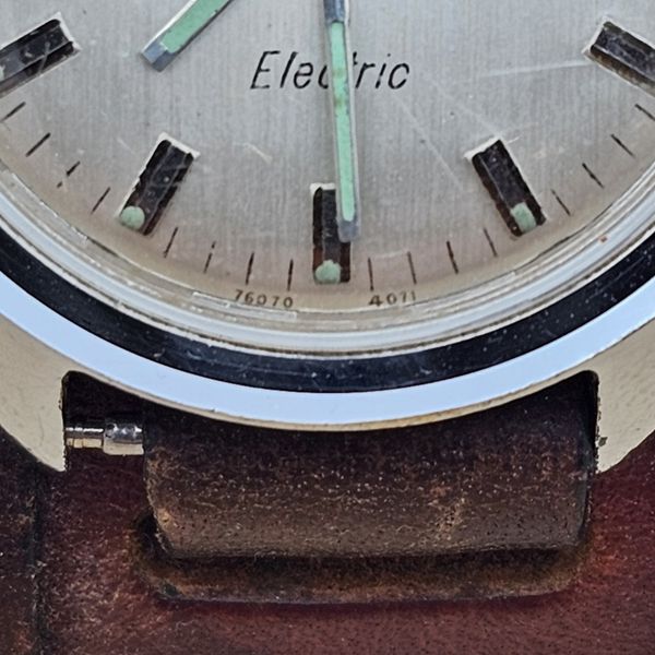 Vintage 1971 Timex Electric Mens Watch Silvertone With OG Leather Cuff ...