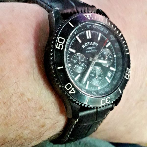 ROTARY Mens Watch BLACK OCEAN Chronograph Tachymeter RRP £190 ...