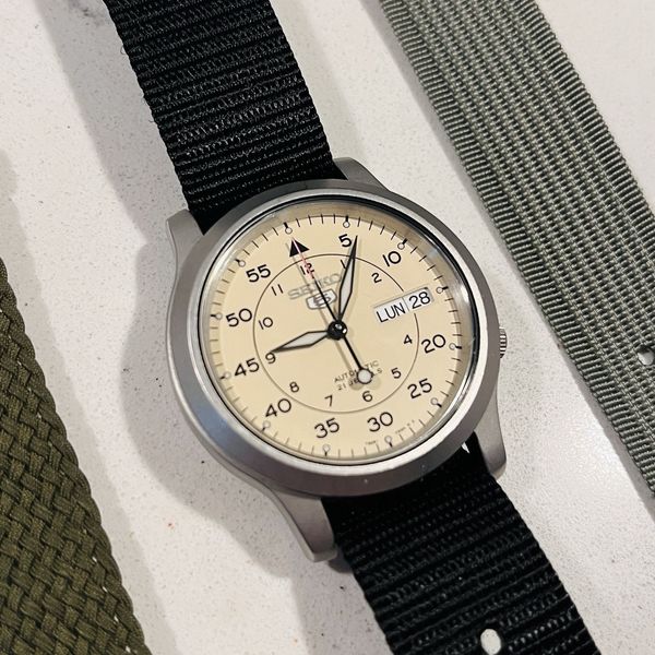 Seiko 5 SNK803 Military Matte Men's Beige Field Pilot Automatic Watch ...