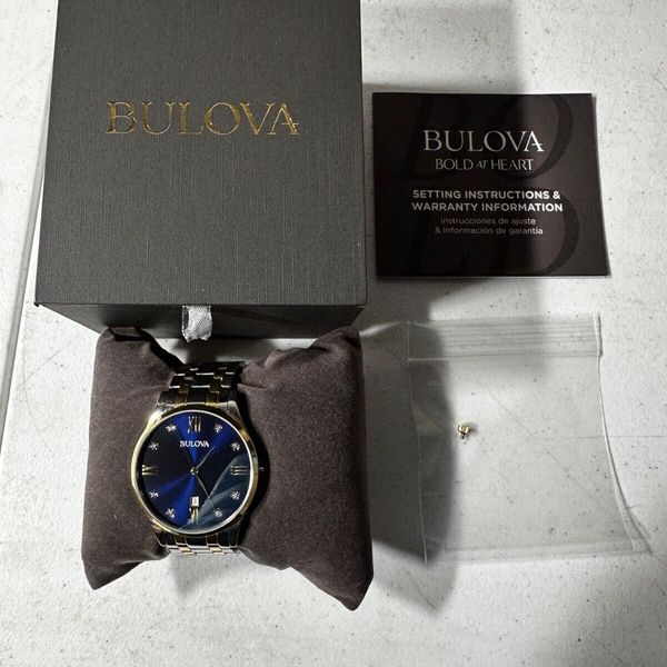 Bulova Classic Men's Two Tone Diamond Blue Dial 98D130 Quartz Watch ...