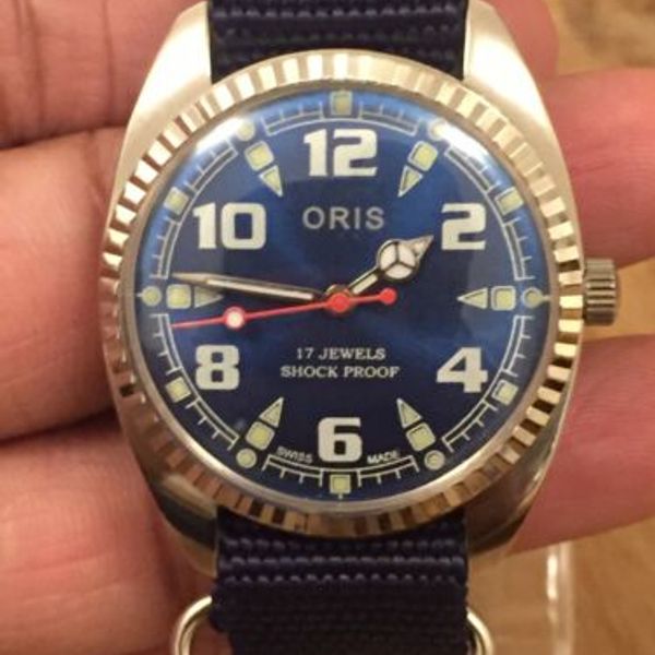Oris Swiss made Mechanical Watch Retro Style Nato Strap New blue colour ...
