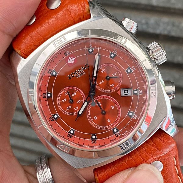 RARE Zodiac Desert Master Orange Dial Z07014 Chronograph Quartz Swiss ...
