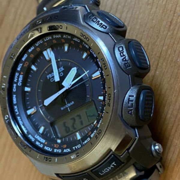 Casio Pro Trek PRG-510T-7 Titanium Tough Solar Compass Barometer Altimeter + Box | WatchCharts ...