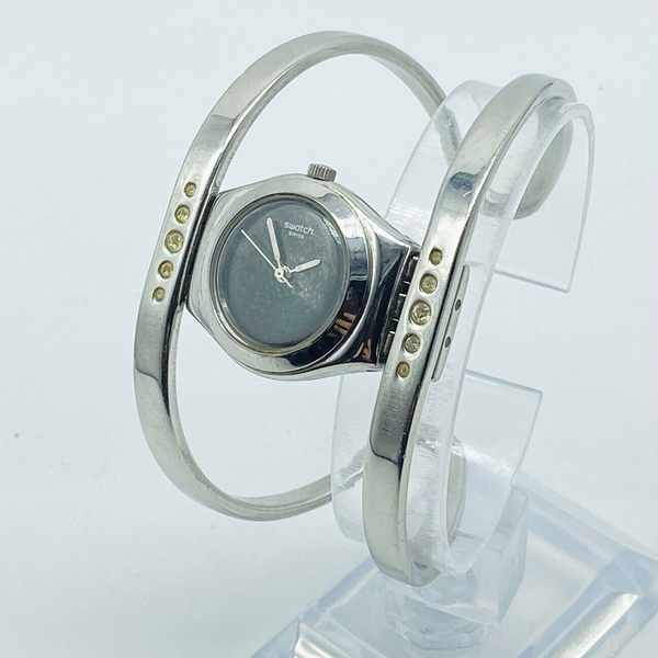SWATCH IRONY Ladies Cuff Bangle Watch - Crystal Set/Stainless Steel ...
