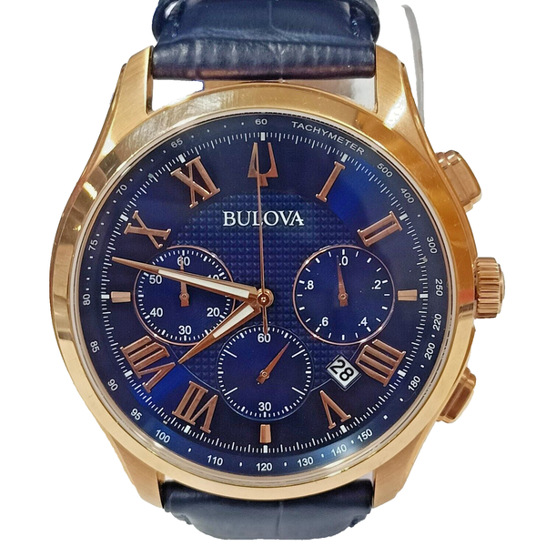 97B170 BULOVA BLUE DIAL CHRONOGRAPH LEATHER STRAP MEN'S WATCH M-121 ...