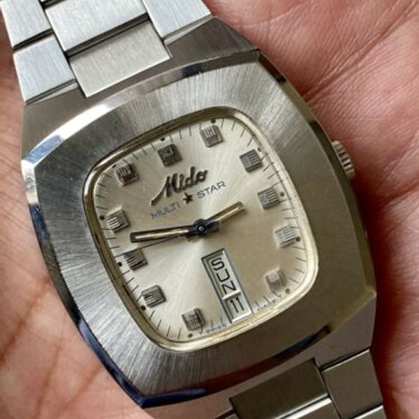 NOS Mido Multi Star Day Date Ref. 1849 Silver Sunburst Dial Automatic ...