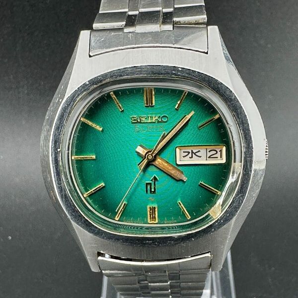 1975 Seiko Elnix Men's Day Date Eng/Kanji Green Dial Quartz Watch 37mm ...