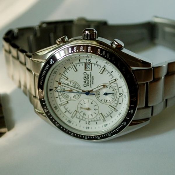 SOLD: Casio Edifice EF-503D-7A White "Speedmaster" Chronograph ...
