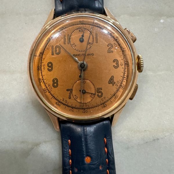 VINTAGE 18K SOLID GOLD 1940'S BREITLING CHRONO NEAR MINT CUSTOM BAND ...