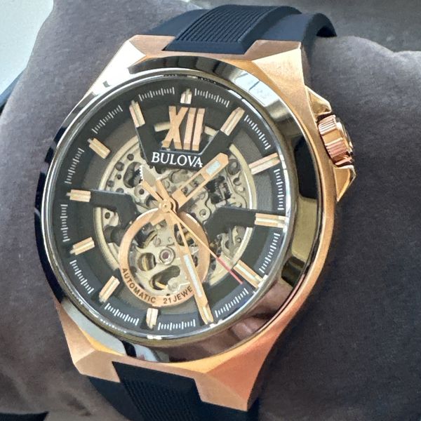 Bulova Men's Maquina Automatic Full Skeleton Black Silicon Watch 46 MM ...