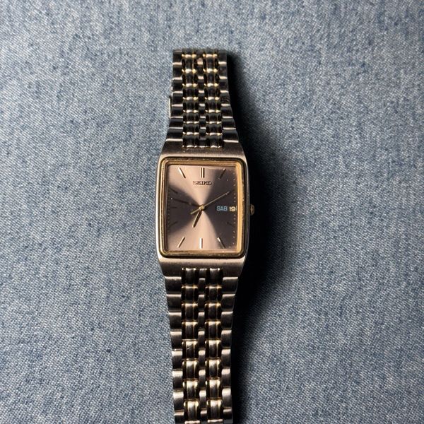 Vintage Seiko Menâ s Rectangular Day-date Quartz Watch Stainless ...