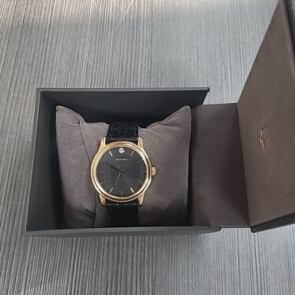 Bulova Men's 97F55 Quartz Black Leather Band Watch with box read ...
