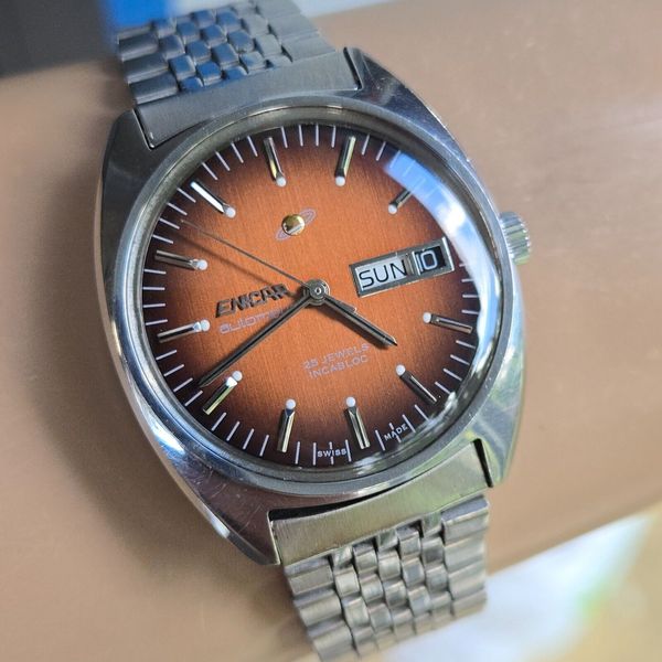 Vintage ENICAR Ocean Pearl men's automatic watch day/date swiss made ...