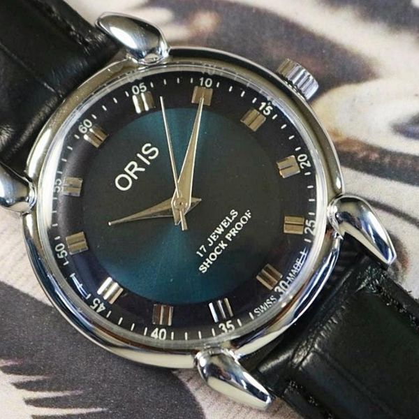 Vintage Oris Swiss Hand-Wind Men's Watch Blue Dial Teardrop Lugs Steel ...