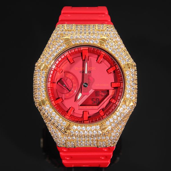 G-SHOCK Custom GA2100 Red Custom G-Shock Red Dial CZ Diamond (Cubic ...