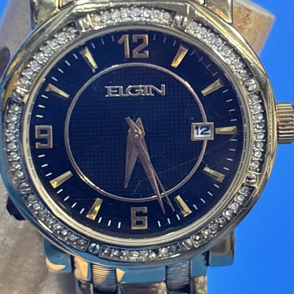Men's Elgin FG1998 Gold Tone Crystals Watch, WORKS! | WatchCharts ...