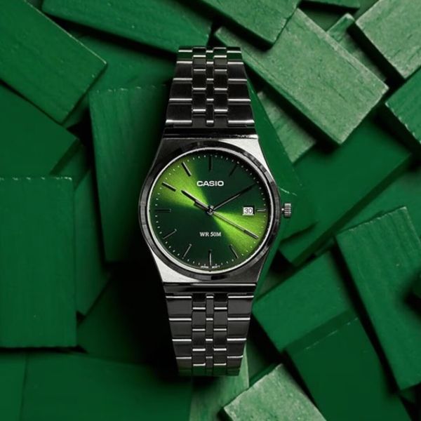 CASIO Collection MTP-B145D-3A Green Dial Steel Bracelet Men's Watch ...
