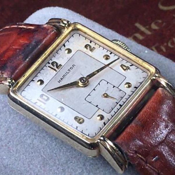 1930’s HAMILTON GENTLEMAN’S WATCH Keeps Time wBeautiful Dial & 18K Gold ...