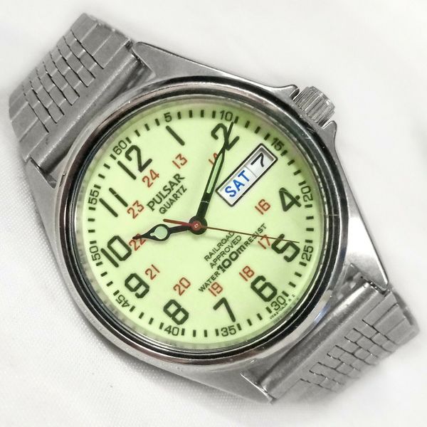 Pulsar Railroad Approved Day Date Watch VX43-0AD0 WR 100m All Steel ...
