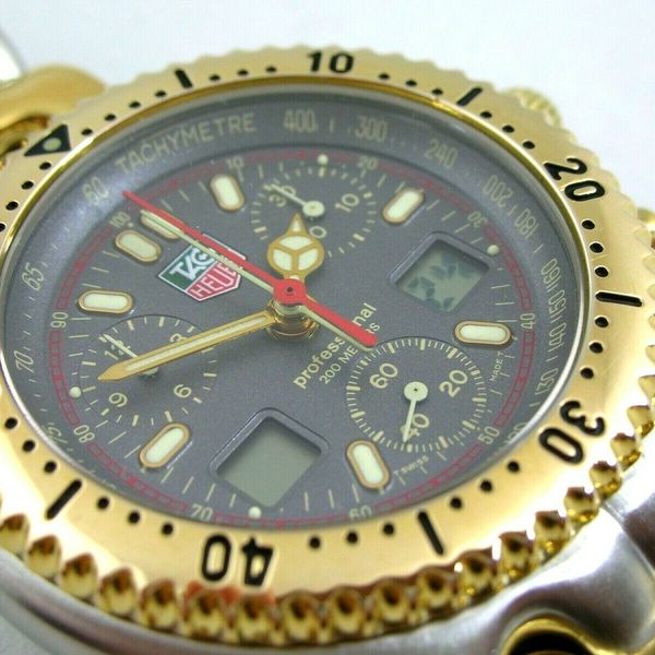 TAG HEUER SEL.s/el, CHRONOGRAPH 1/100, diver pro 200m.18k gold plated ...