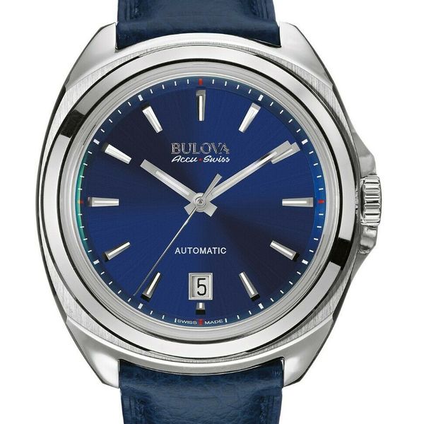 Bulova Accu Swiss Men's 63B185 Telc Automatic Blue Dial Leather Band ...