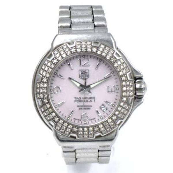 TAG HEUER FORMULA 1 WRISTWATCH PINK MOP DIAL DIAMOND BEZEL STAINLESS ...