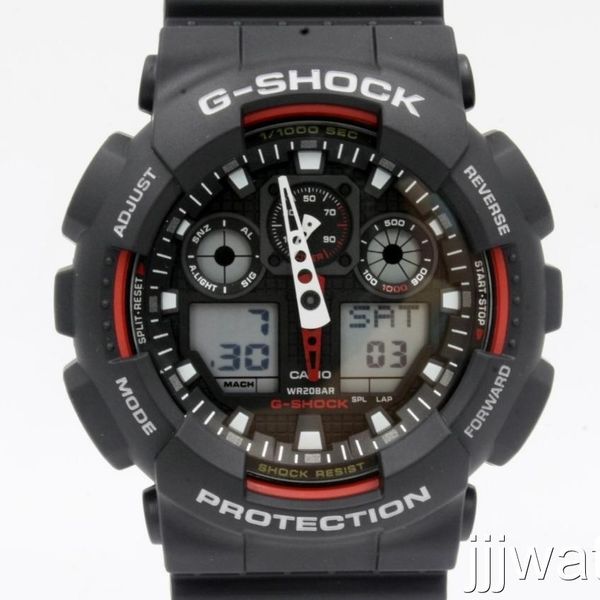 New Casio Men Digital-Analog World Time Chrono Black Rubber Watch GA100 ...