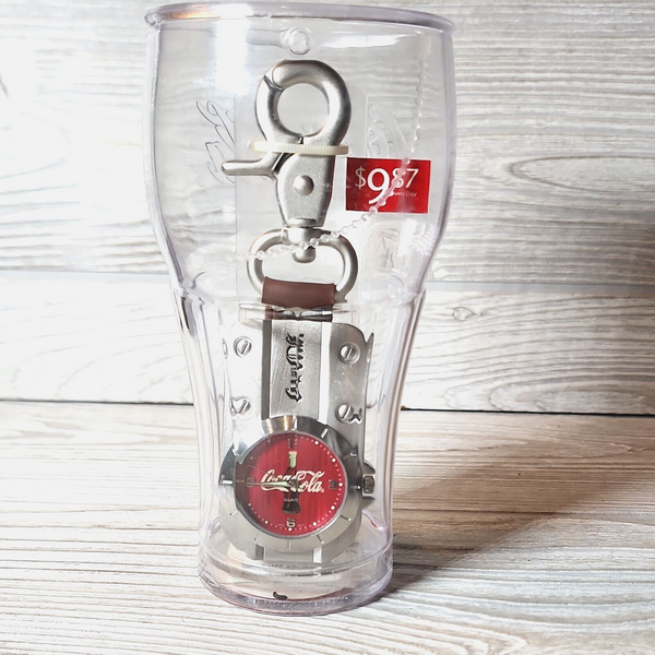 Coca-Cola Pocket Watch Quartz Silver With Coca Cola Red Face Leather ...
