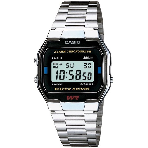 Casio Retro A163WA-1QES Digital Silver Stainless Steel Bracelet Men's ...