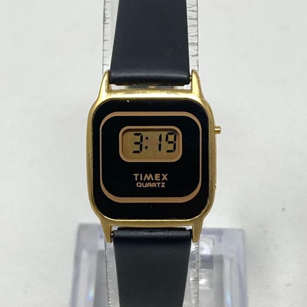 Vintage Timex Digital Watch Women 19mm Gold Tone Black Band New Battery ...